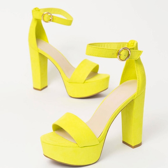 BAMBOO | Shoes | New Neon Yellow Open Toe Ankle Strap Heel Sandal ...